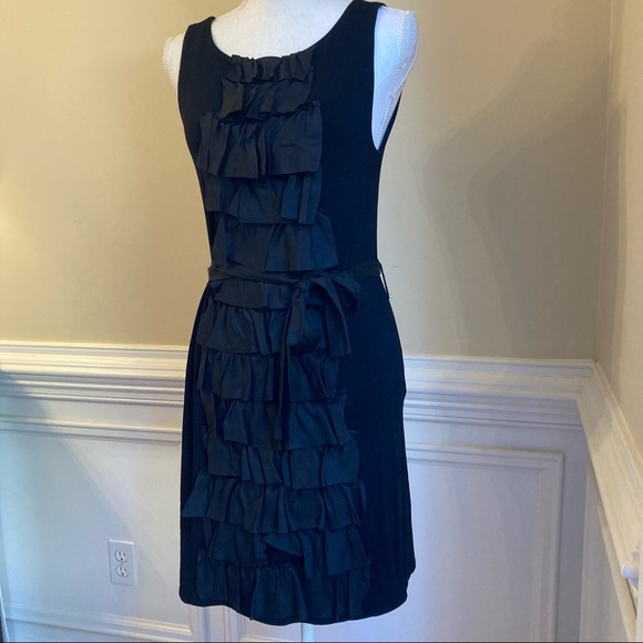 Hoss | Dresses | Hoss Black Knit Dress With Silk Tuxedo Ruffle Detail ...